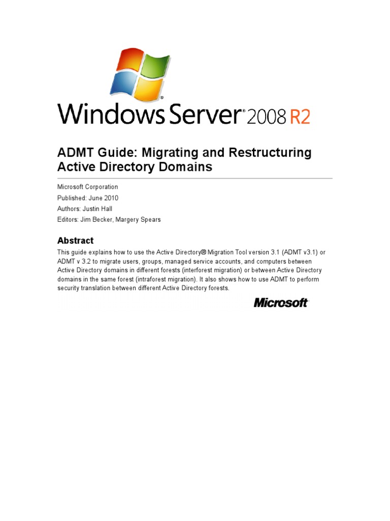 ADMT Guide: Migrating and Restructuring Active Directory Domains | PDF ...