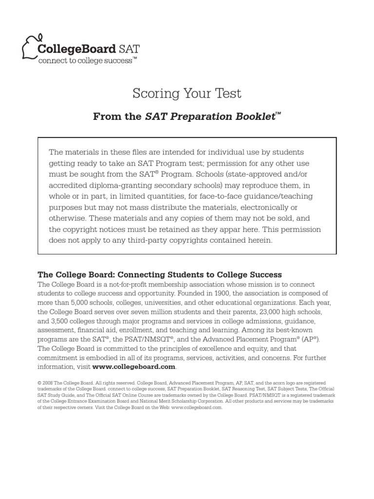 Official SAT Practice Test 2008-2009 Answers | PDF | Sat | Multiple Choice