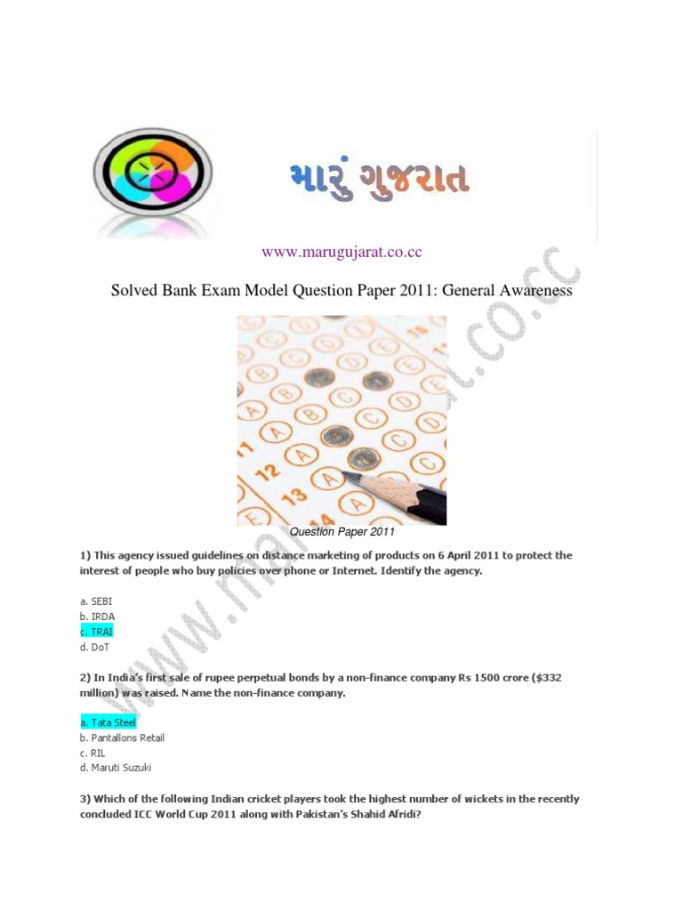 Solved Bank Exam Model Question Paper 2011-1 | PDF | Subprime Lending ...