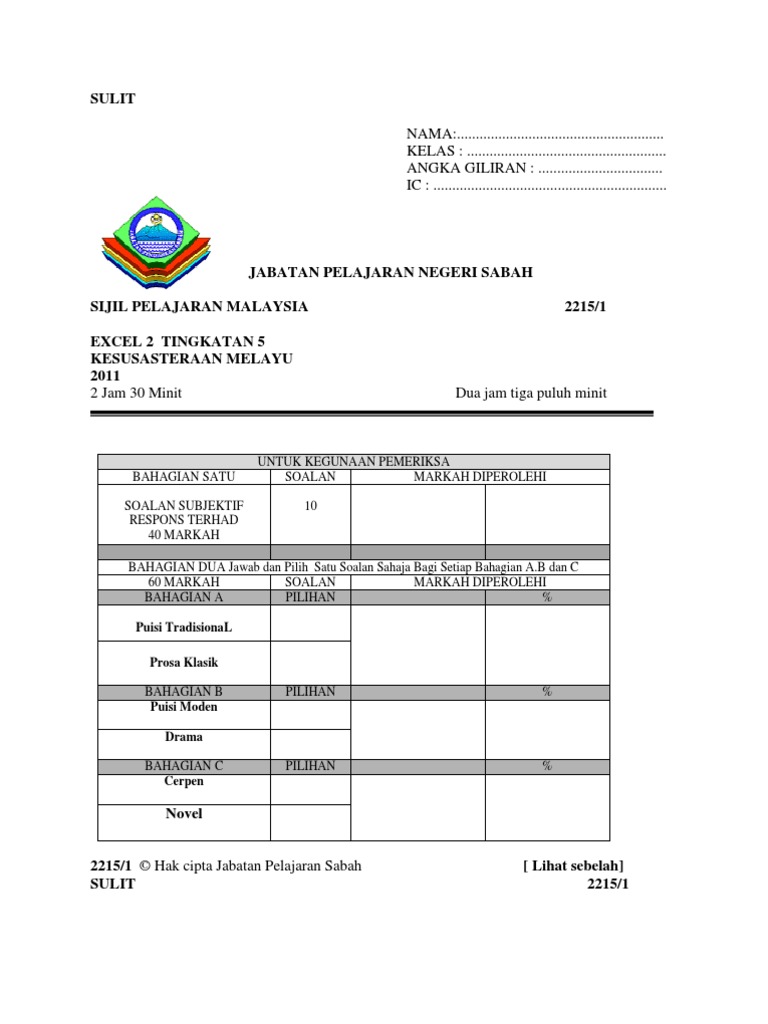 Soalan Sastera Excel SPM | PDF