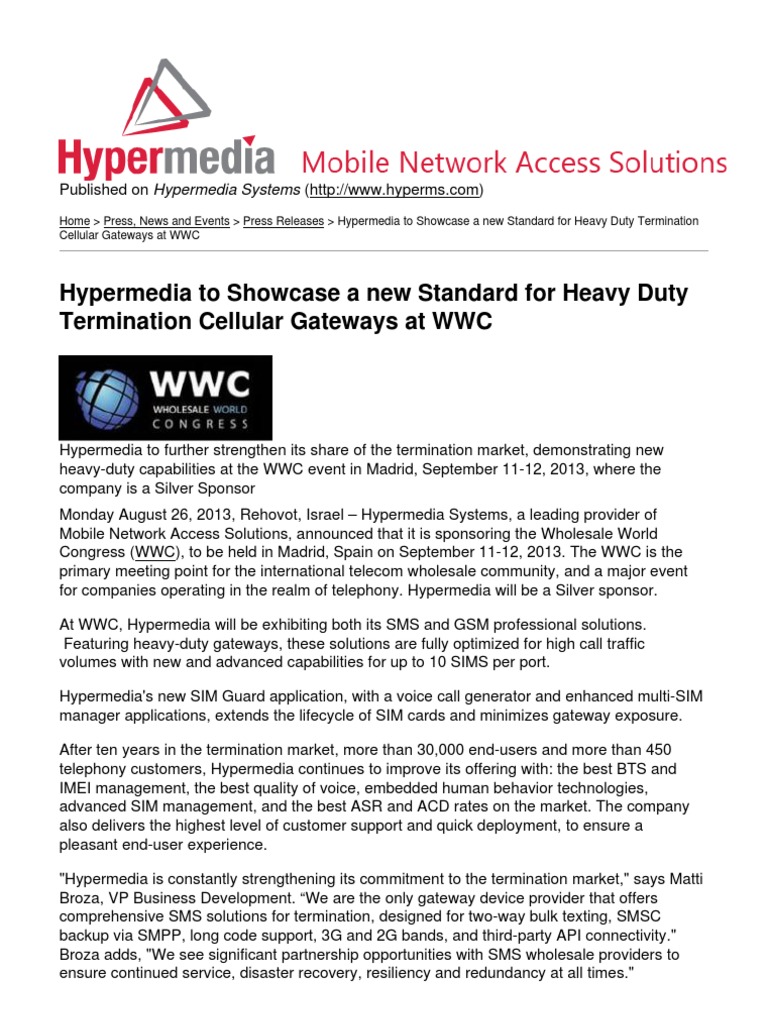 Hypermedia Systems - Hypermedia To Showcase A New Standard For Heavy Duty Termination Cellular ...