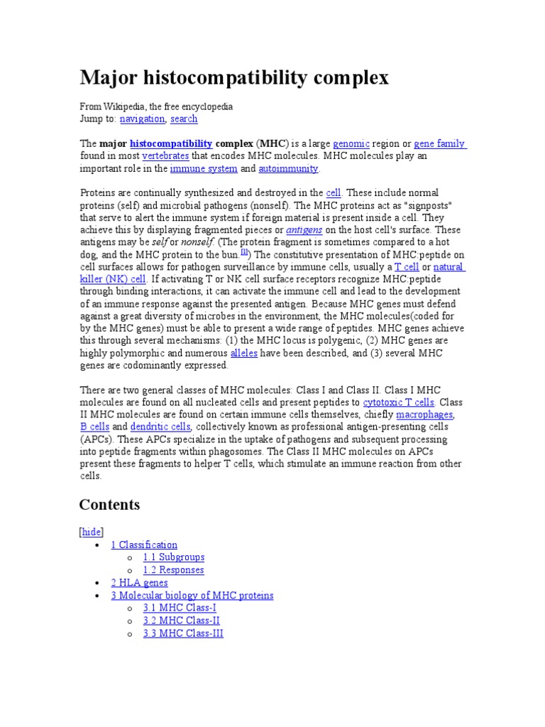 Major Histocompatibility Complex | PDF | Major Histocompatibility ...