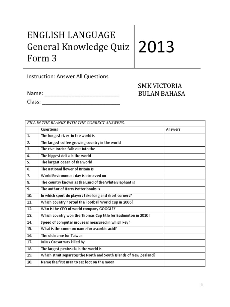 Form 3 English Language Quiz | PDF