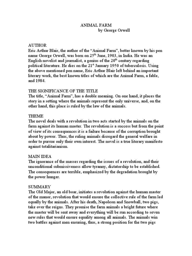 Animal Farm | PDF | George Orwell | Politics (General)