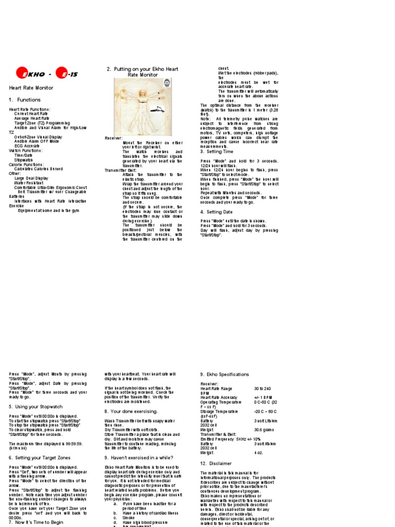 Heart Monitors E-15 Manual | PDF