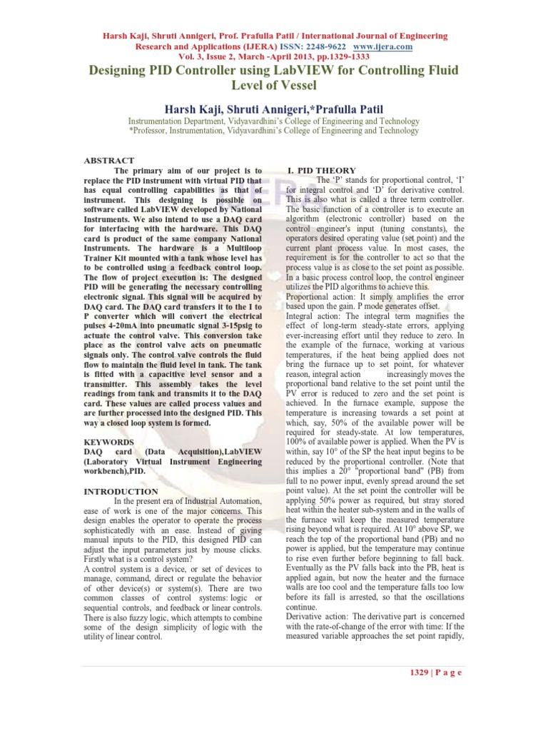 Designing Pid Controller Using Labview For Controlling Fluid Level of Vessel | PDF | Control ...