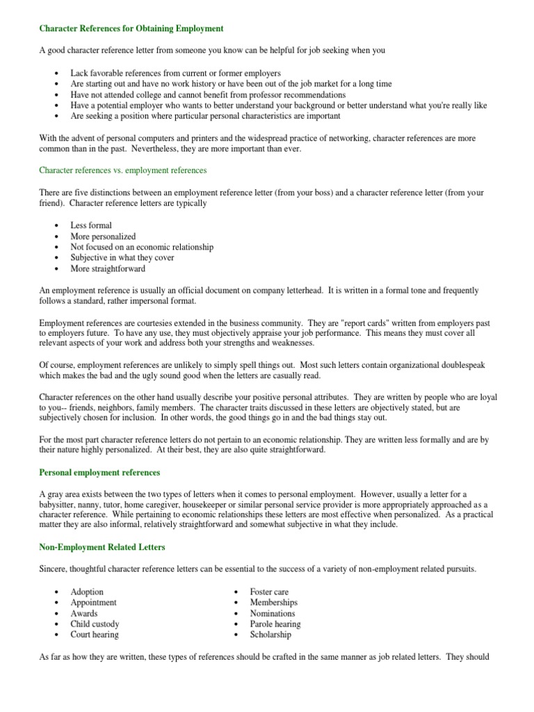 Character References vs. Employment References | PDF | Employment | Labour