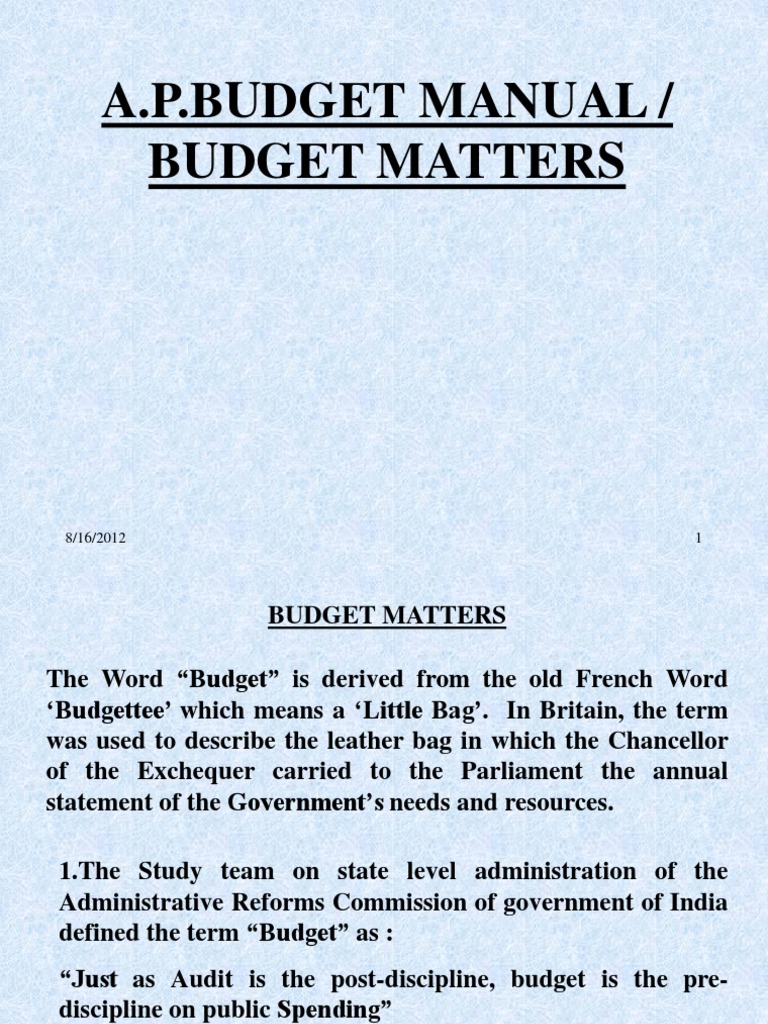 A.P.Budget Manual / Budget Matters | PDF | Budget | Expense