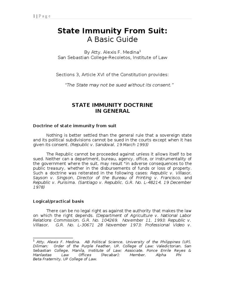 State Immunity From Suit:: A Basic Guide | PDF | Sovereign Immunity ...