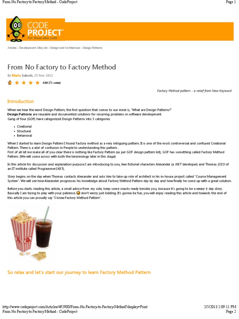 From No Factory To Factory Method Codeproject Pdf Class Computer Programming 8892