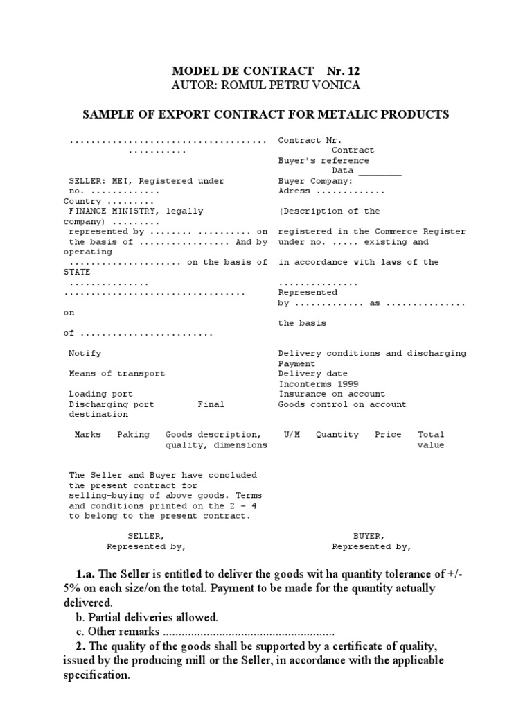 Sample of Export Contract | PDF | Private Law | Business Law