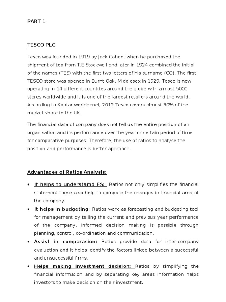 Financial Analysis of Tesco PLC | PDF | Stocks | Debt