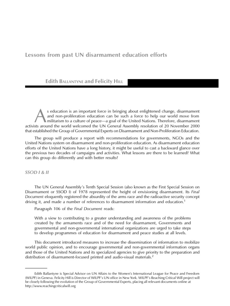 Lessons From Past UN Disarmament Education Efforts: Edith B and ...