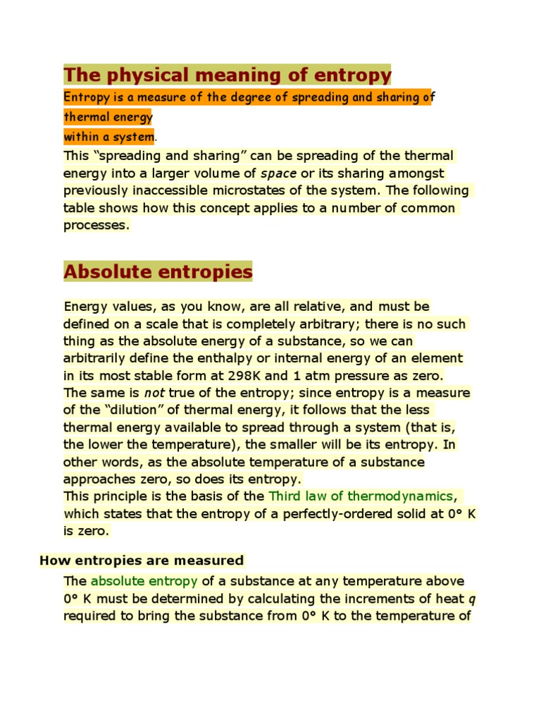 The Physical Meaning of Entropy: Third Law of Thermodynamics | PDF ...