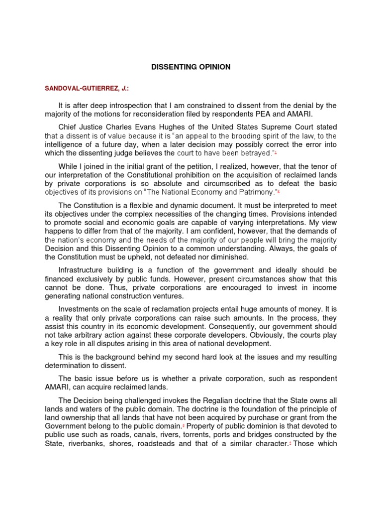 Dissenting Opinion | PDF | Property | Corporations