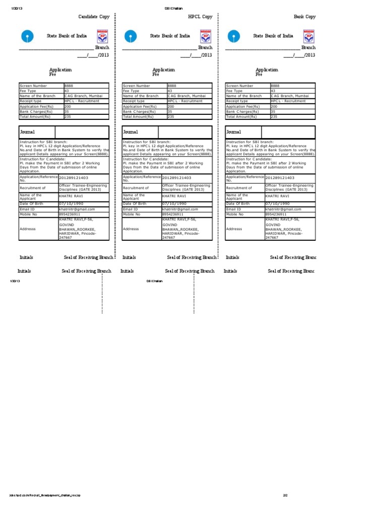 SBI Challan | Money | Banking