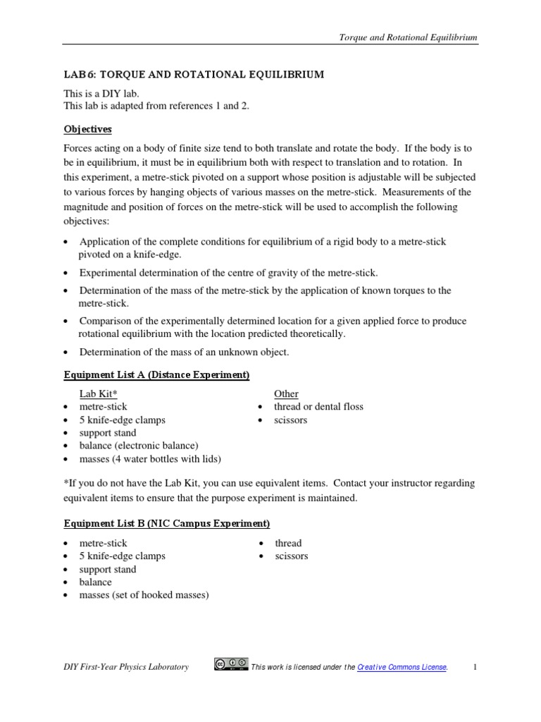 Torque and Rotational Equilibrium Lab | PDF | Center Of Mass | Force