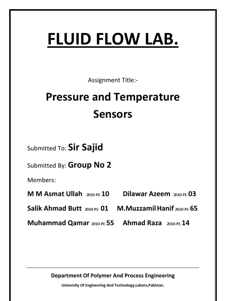Fluid Flow Lab.: Pressure and Temperature Sensors | PDF | Pressure ...