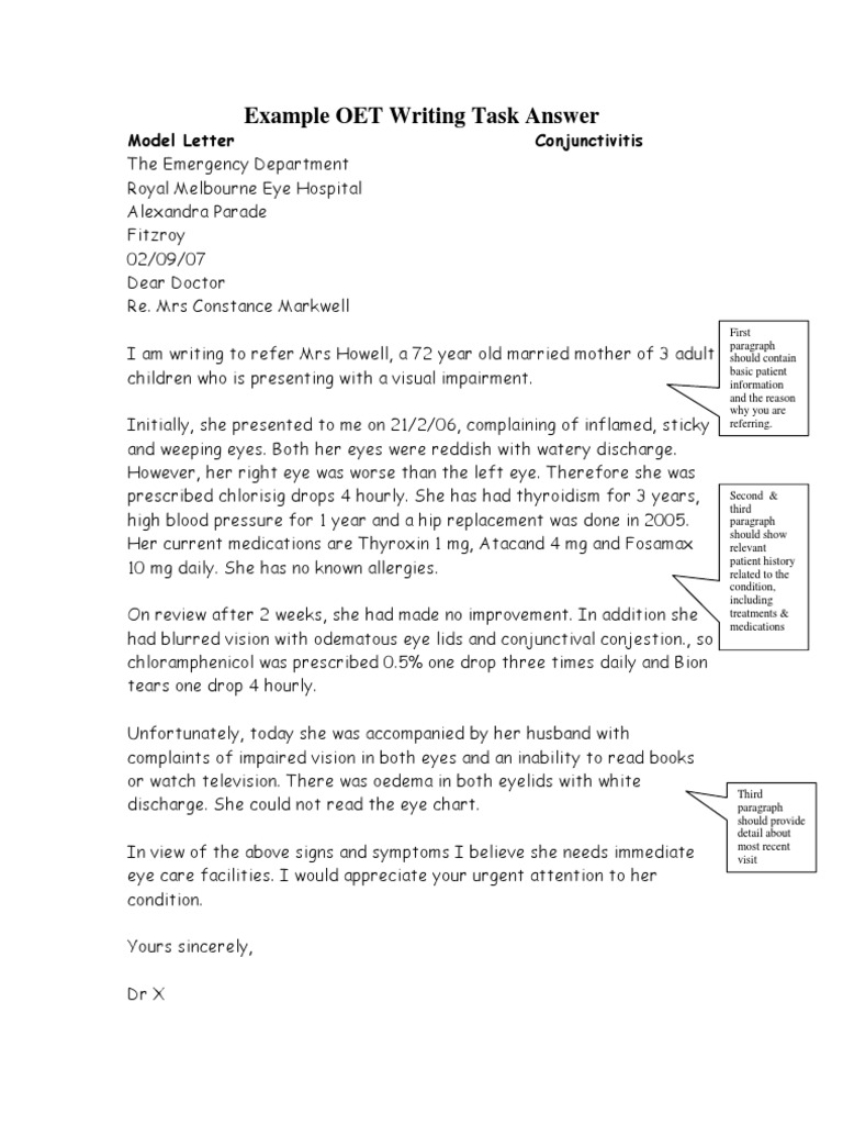 OET Referral Letter for Eye Care | PDF