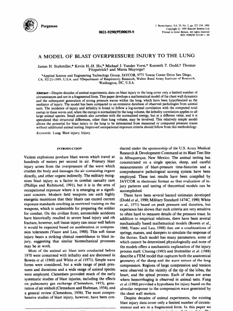 Model of Lung Blast Injury Dynamics | PDF | Thorax | Correlation And ...