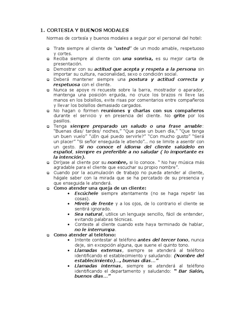 Cortesia y Buenos Modales | PDF | Hotel | Recursos humanos