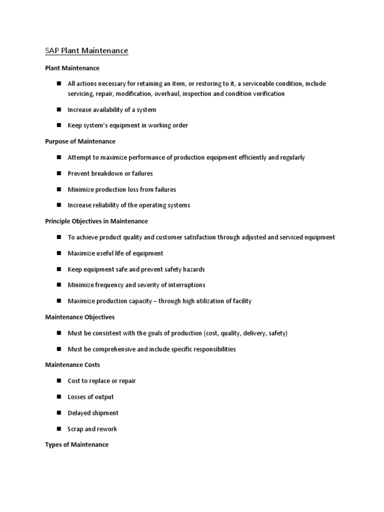 SAP Plant Maintenance - Notes | PDF | Engineering | Systems Engineering