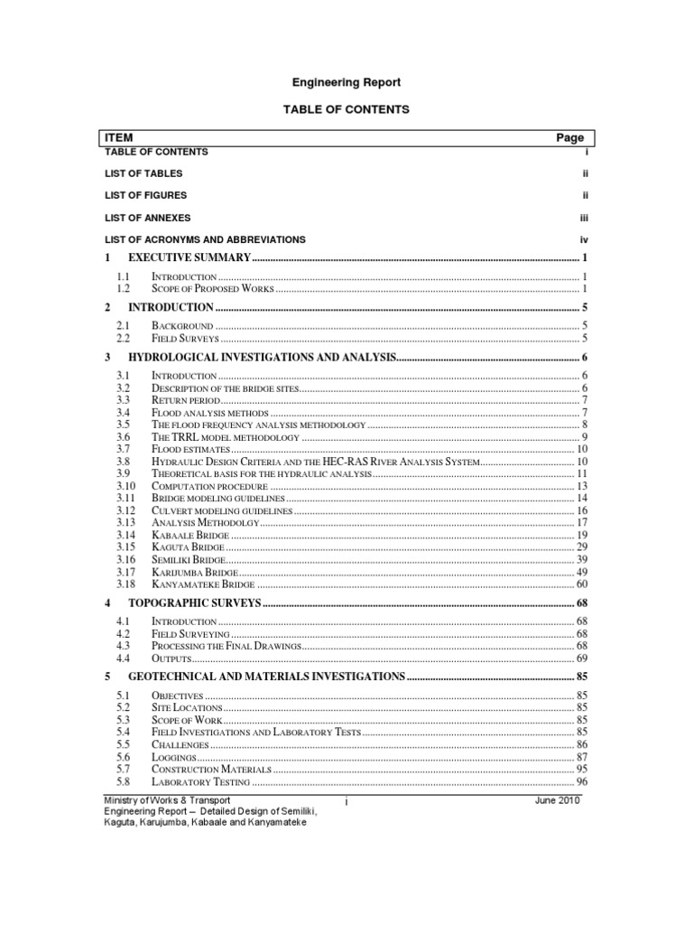 Detailed Engineering Report on the Design of Five Bridge Sites Along ...