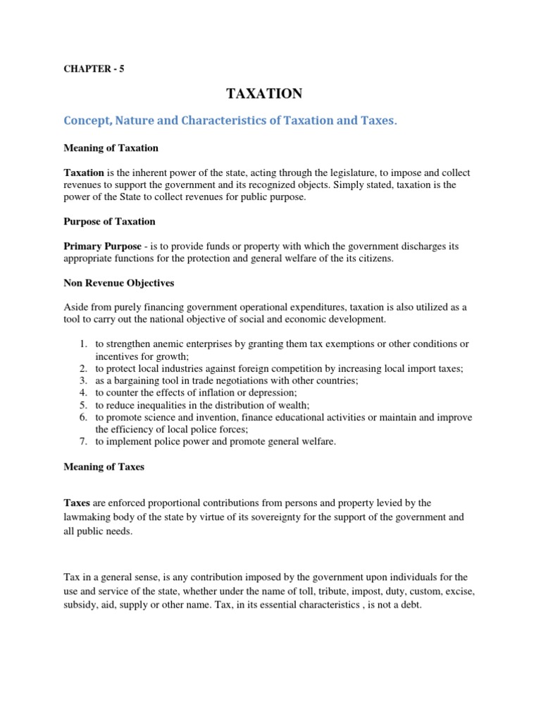 Taxation: Concept, Nature and Characteristics of Taxation and Taxes ...