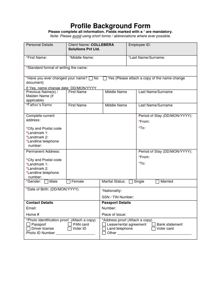 BGV Form1 | Identity Document | Employment