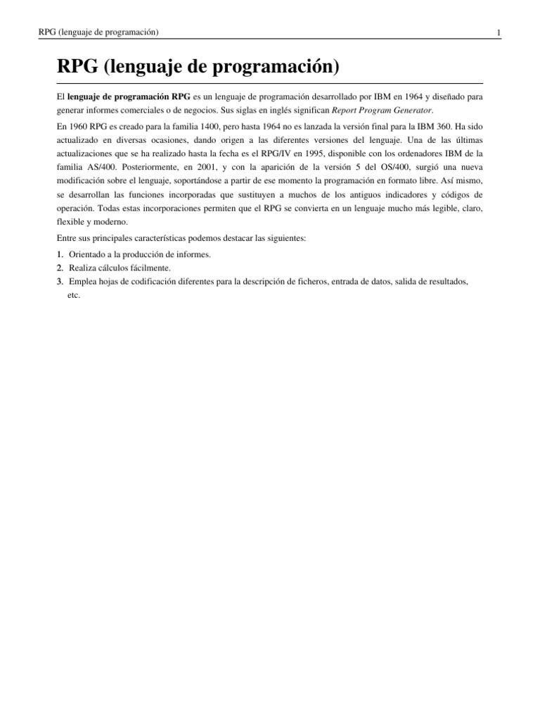 RPG (Lenguaje de Programación) | PDF