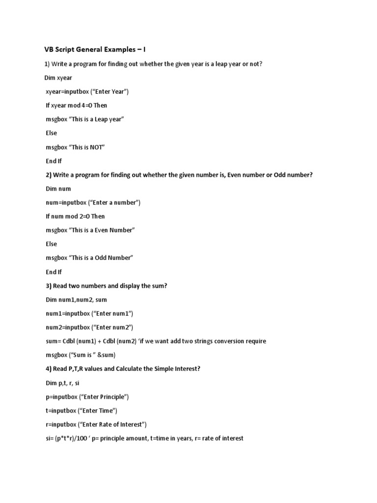 VB Script General Examples | Download Free PDF | Computer Programming ...