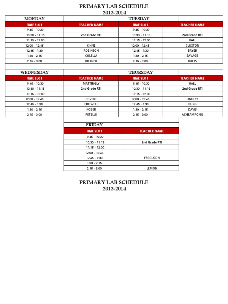 Primary Lab Schedule | PDF