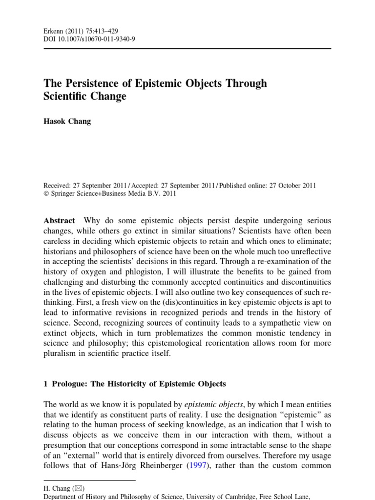 Persistence of Epistemic Objects in Science | PDF | Epistemology ...