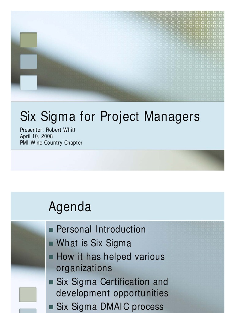 Six Sigma Methodology for Project Managers | PDF | Six Sigma | Data ...