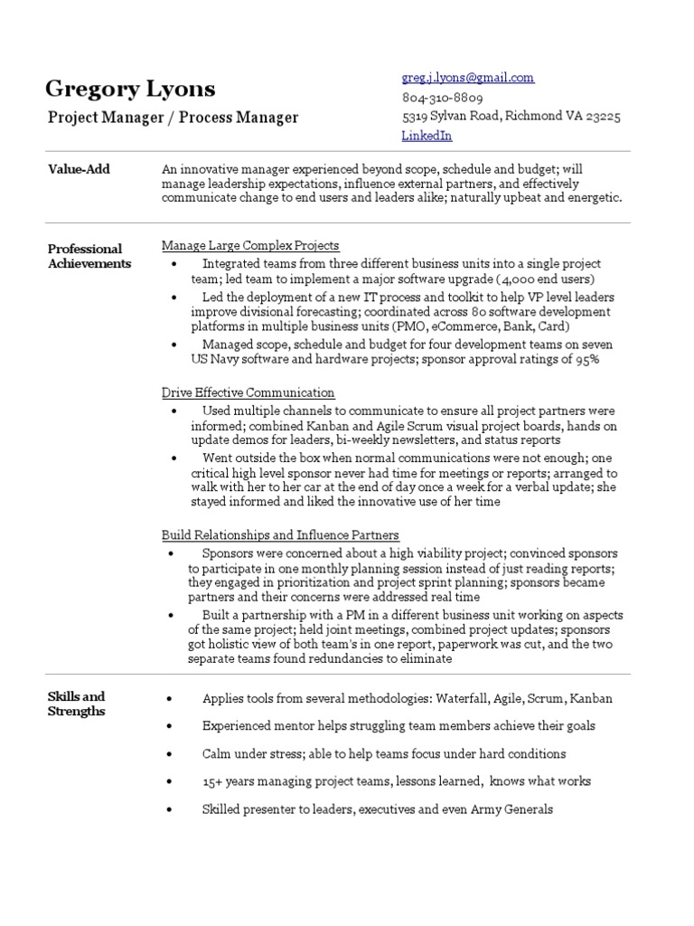 Greg Lyons PM Resume | PDF | Scrum (Software Development) | Agile Software Development