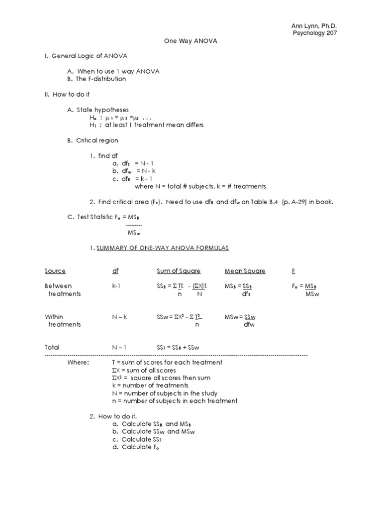 One Way Anova | PDF | Analysis Of Variance | Errors And Residuals