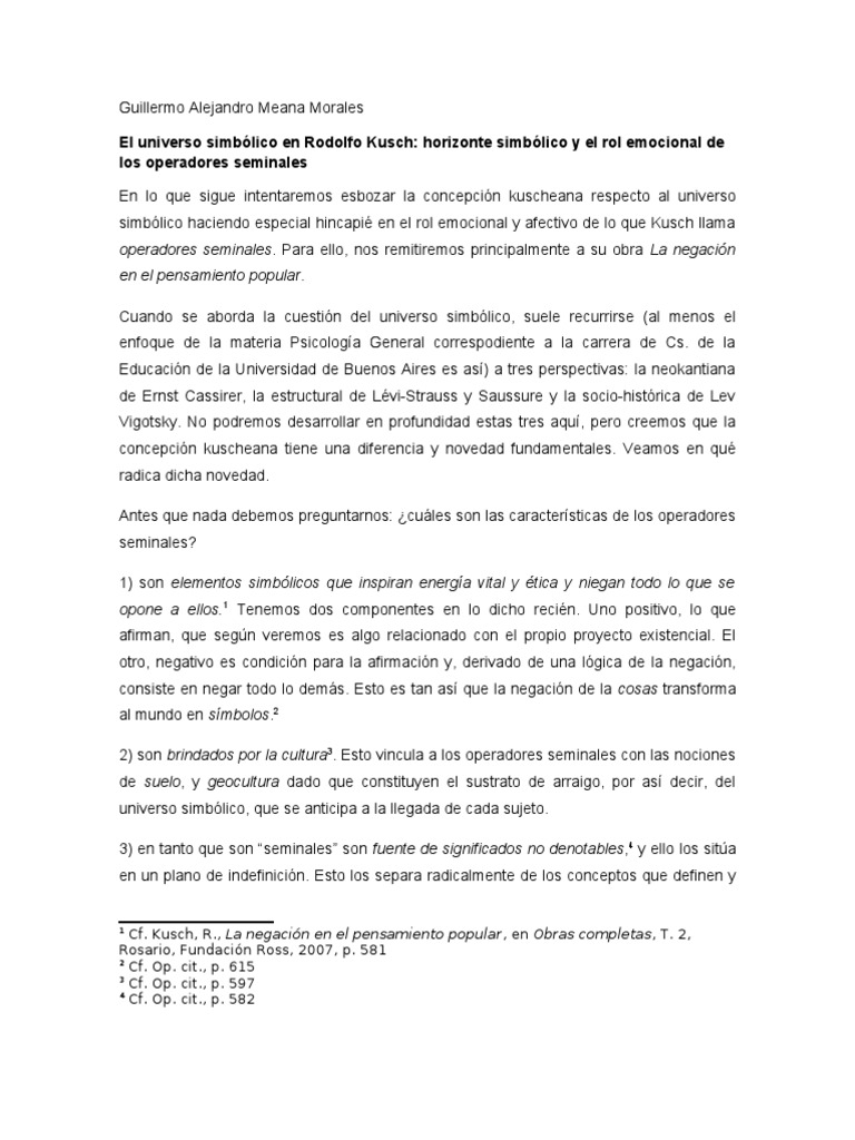 El Universo Simbólico en Rodolfo Kusch-Guillermo Alejandro Meana ...