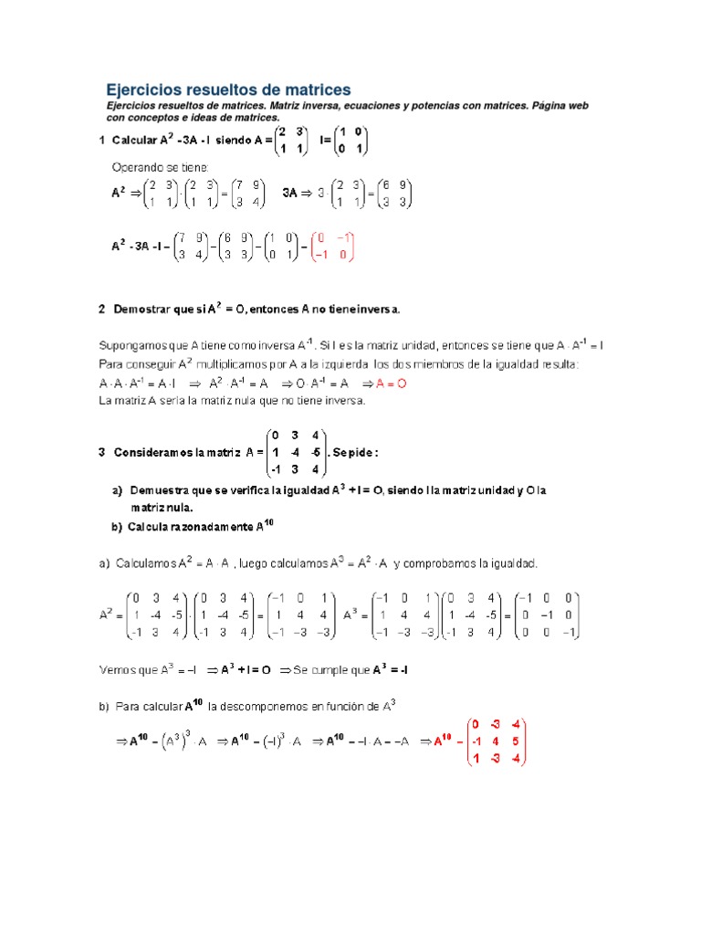 Ejercicios Resueltos de Matrices | PDF | Matriz (Matemáticas) | Objetos ...