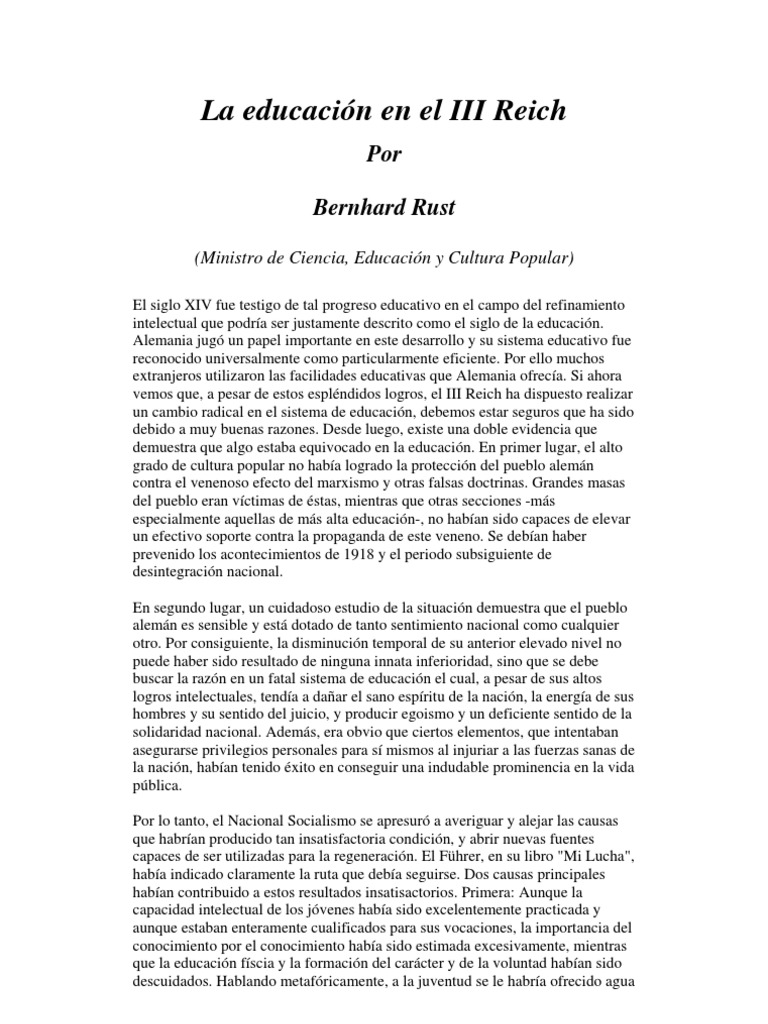 Bernhard Rust - La Educación en el III Reich | PDF | nazismo | Alemania ...
