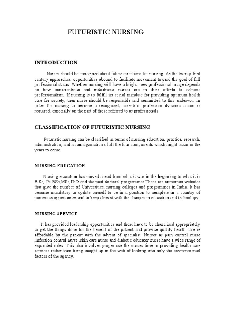 Futuristic Nursing | PDF | Nursing | Health Care