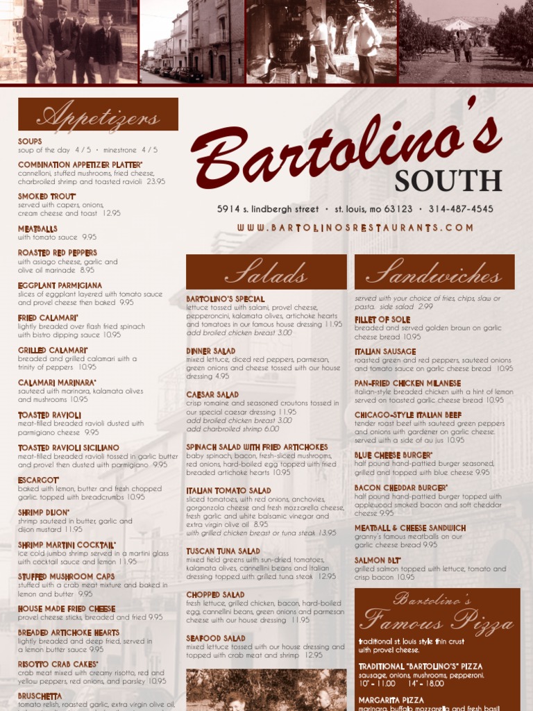 Bartoli No South Dinner Menu 120911 | PDF | Tomato Sauce | Salad