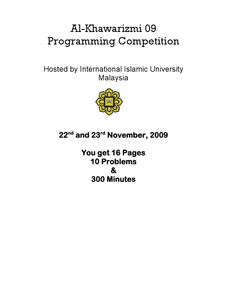 Acm Icpc Malaysia Al Khawarizmi Programming Contest 2009 Pdf String Computer Science