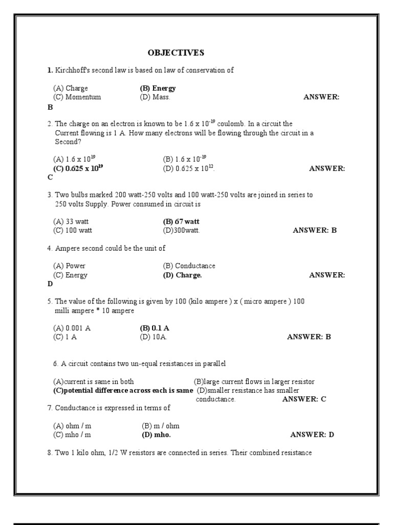 Circuit Theory 1 Mark Questions | PDF | Series And Parallel Circuits | Volt