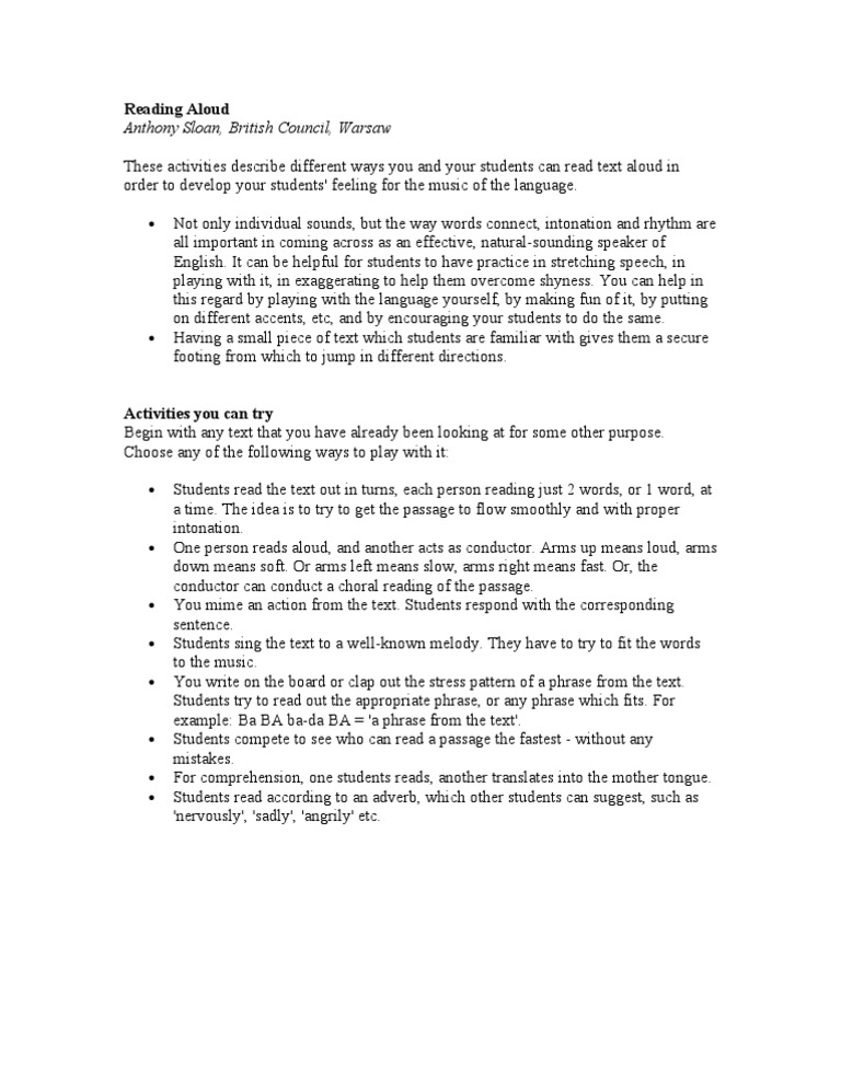 Engaging Reading Aloud Activities | PDF | Language Arts & Discipline