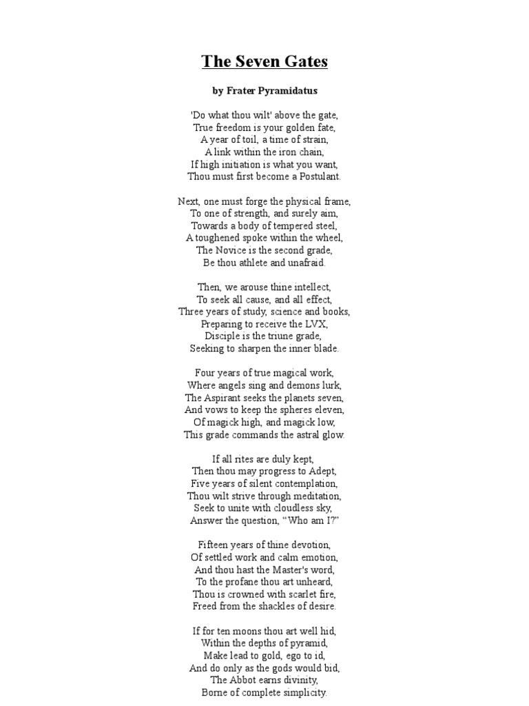 The Seven Gates, by Frater Pyramidatus | PDF