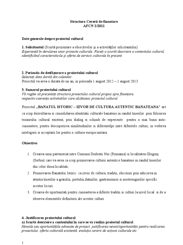 Cerere de Finantare AFCN | PDF