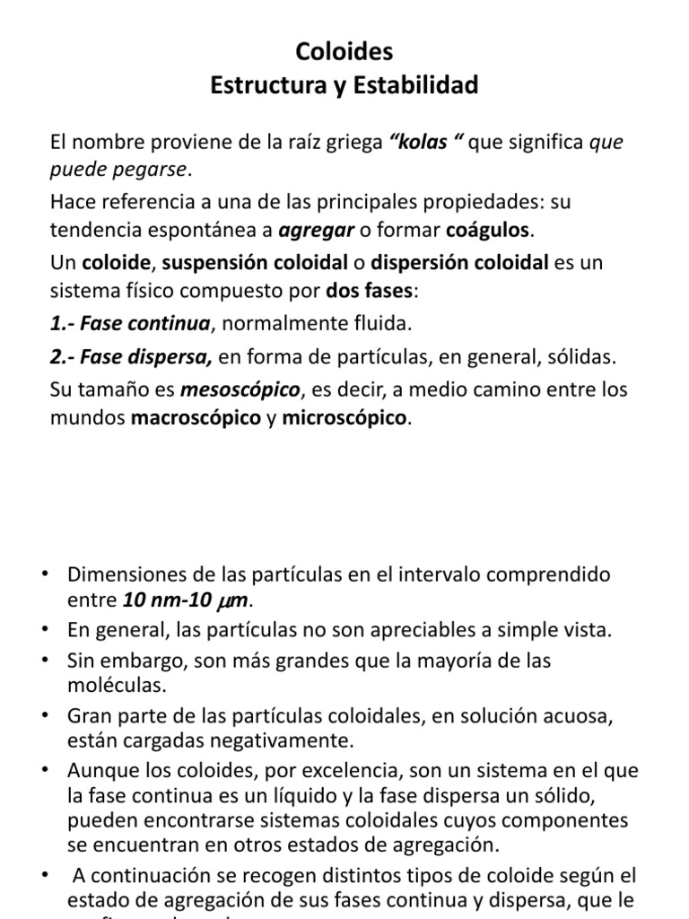 Estructura y Estabilidad de Coloides | PDF | Coloide | Materiales