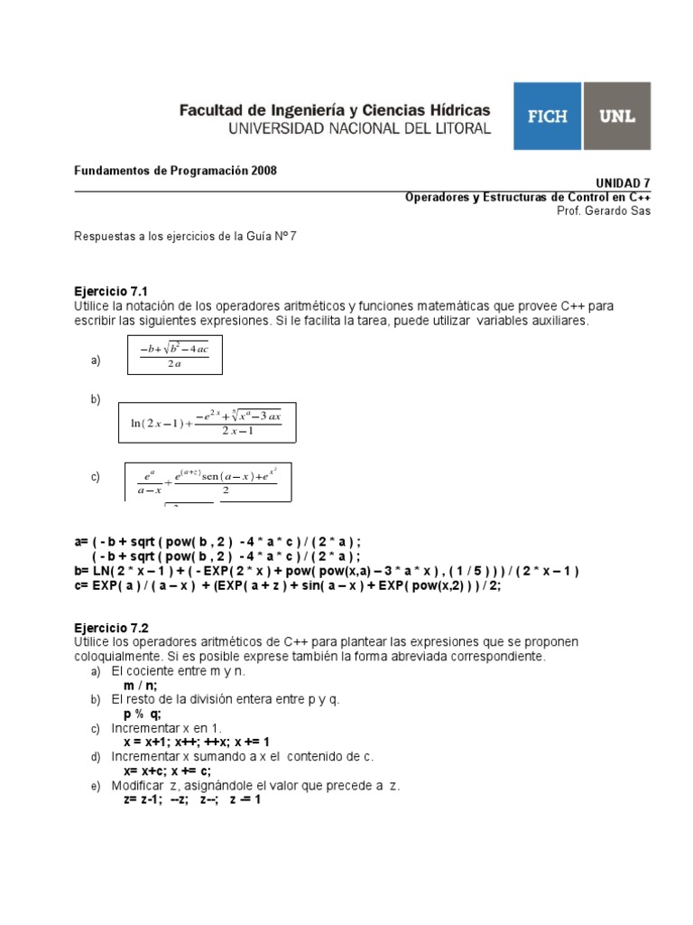 Respuestas Guia 07 (Estructuras de Control en C++) | PDF | C ++ | Notación