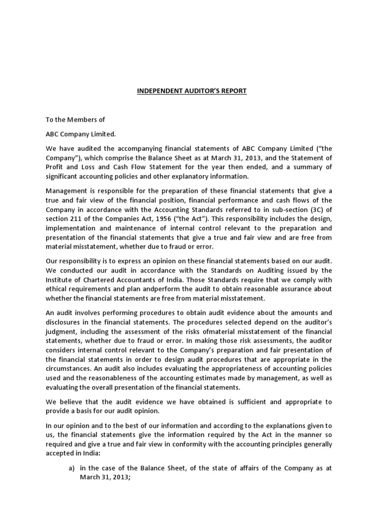 Independent Auditor's Report for ABC Company | PDF | Finance & Money ...