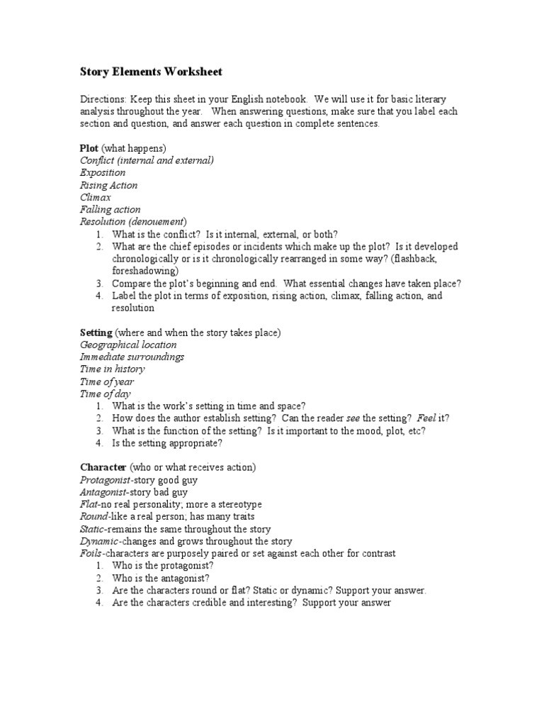 Short Story Elements Analysis Worksheet | PDF | Plot (Narrative) | Irony